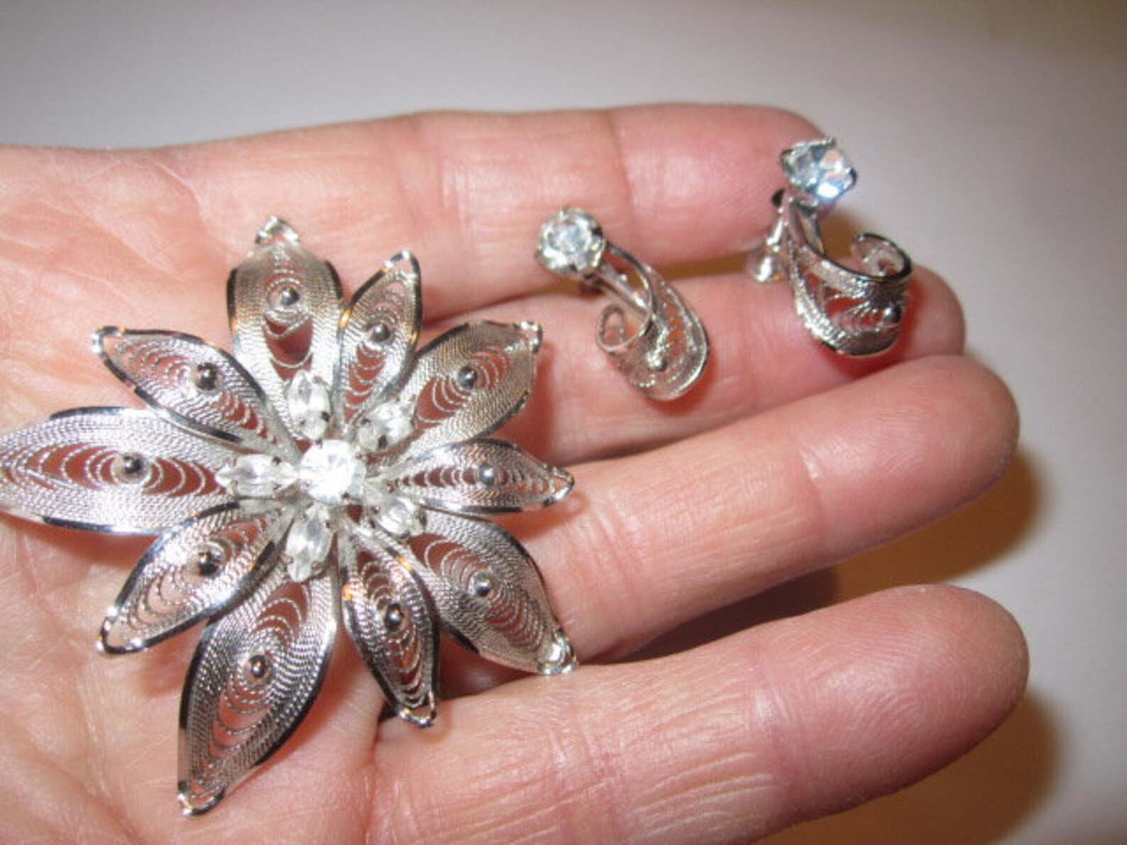 Vintage Sterling Silver Filigree Signed Rhinestone Brooch with | Etsy
