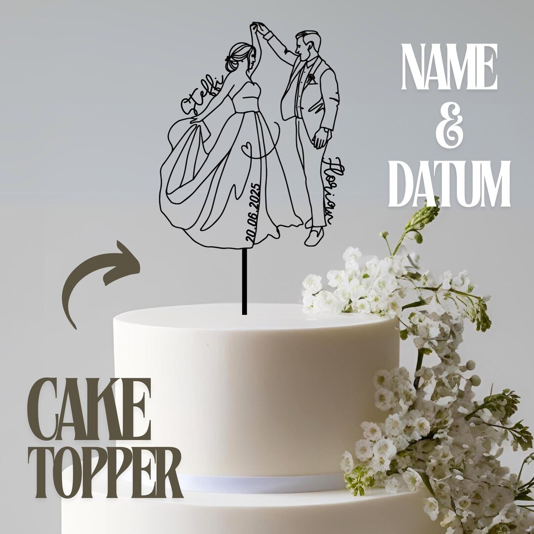 Personalized Line Art Cake Topper With Photo Wedding Cake Topper ...