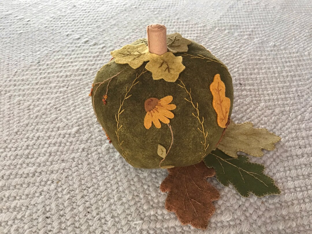 Flannel Pumpkin olive/appliquéd Stuffed Pumpkin - Etsy
