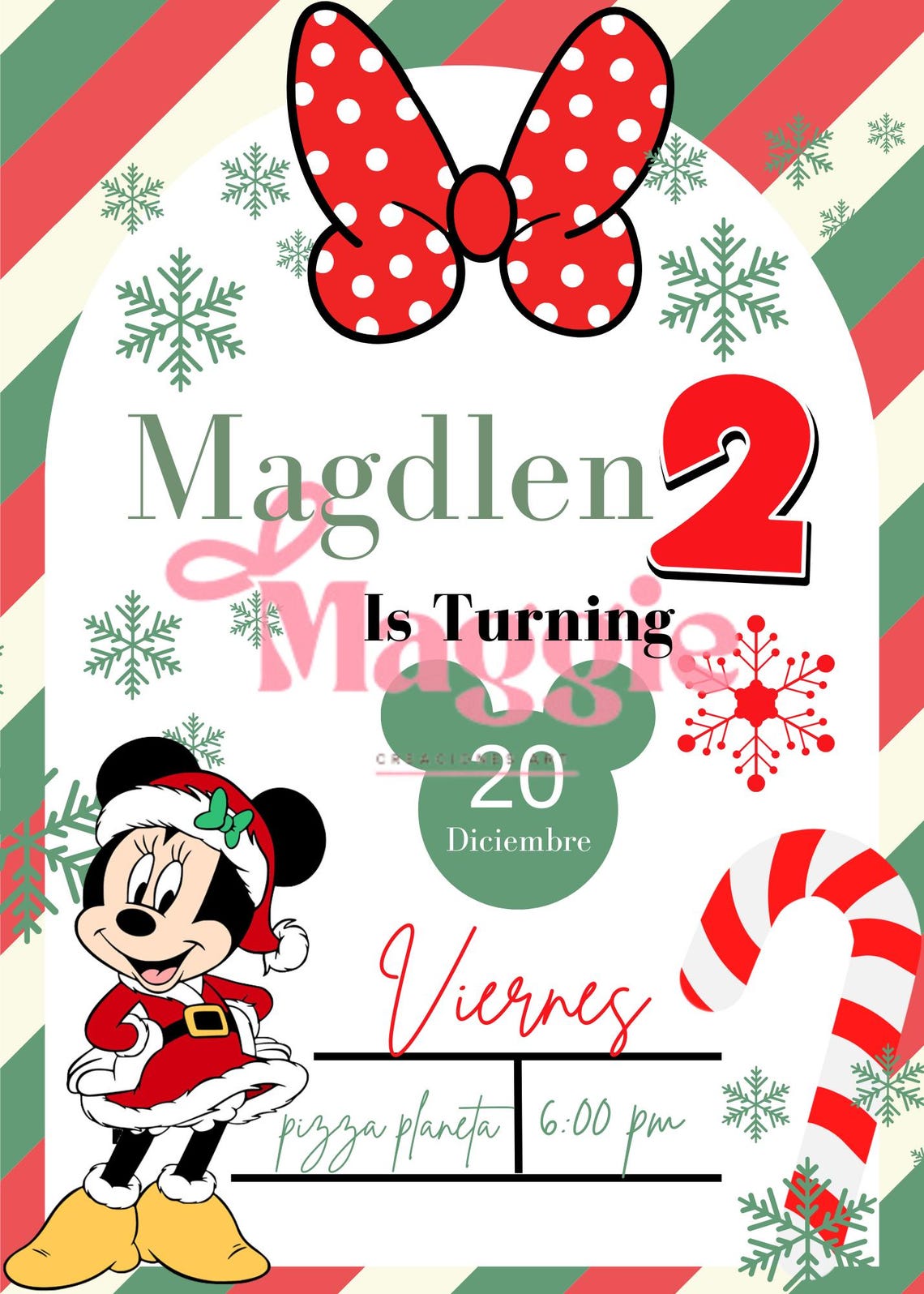 Preppy Editable Minnie Mouse Birthday Invitation Canva Template for ...