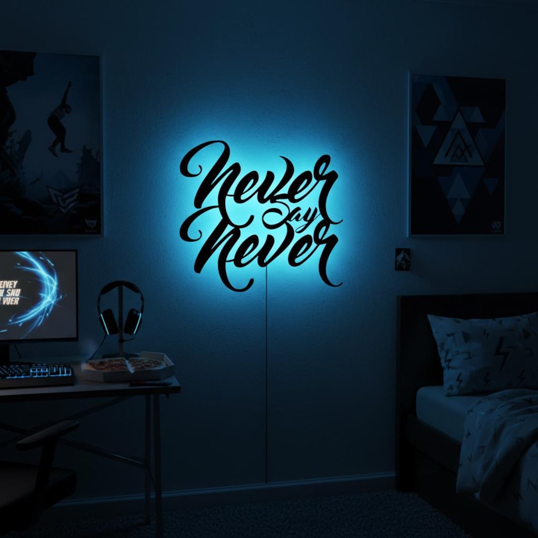 LED Never Say Never Sign - Metal Motivational Quote Wall Art Office ...