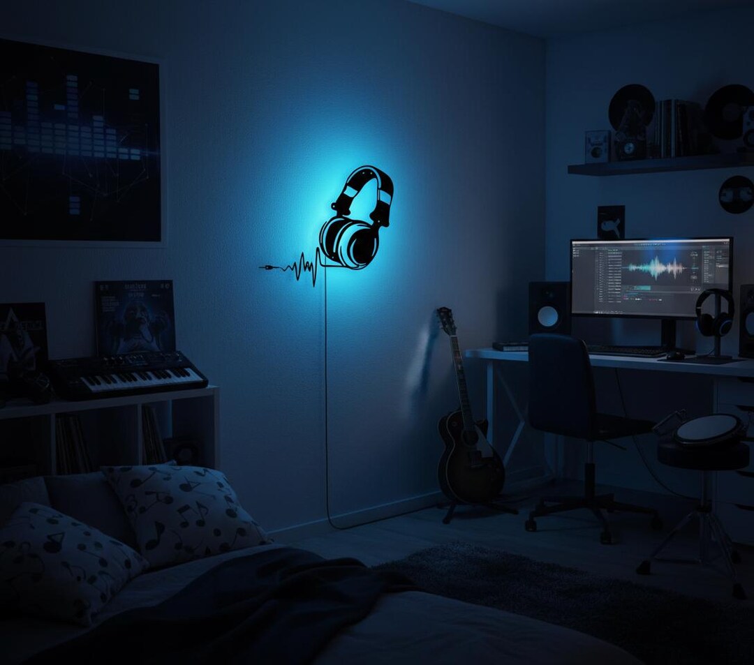 LED Music Wall Art - Rhythm Sound Wave Metal Decor - Studio Game Room ...
