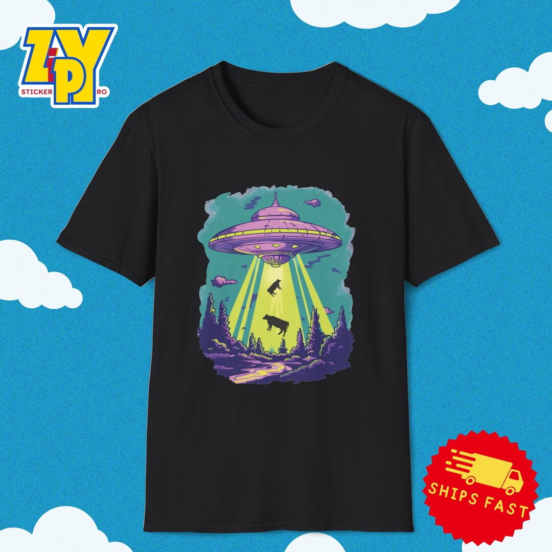 UFO Cow Abduction T-shirt, Funny Alien Graphic Tee for Men, Women, and ...