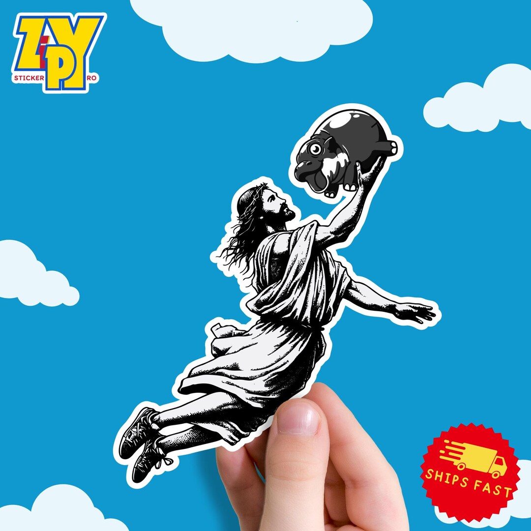 Funny Jesus Sticker, Moo Deng, Jesus Receives Moo Deng the Hippo Joke ...