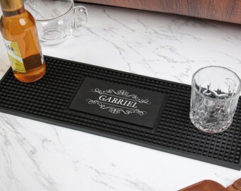 Personalized Leather Bar Mat, Custom Bar Runner, Coffee Bartender Mat ...