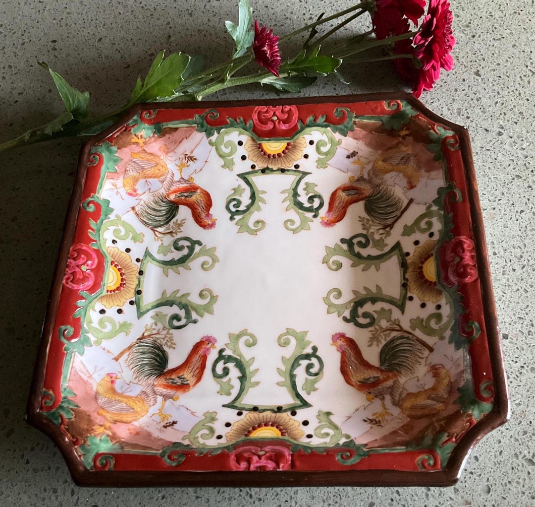 Rare Find. Spectacular, Hand Painted Rooster Decorative Plate China Hua ...