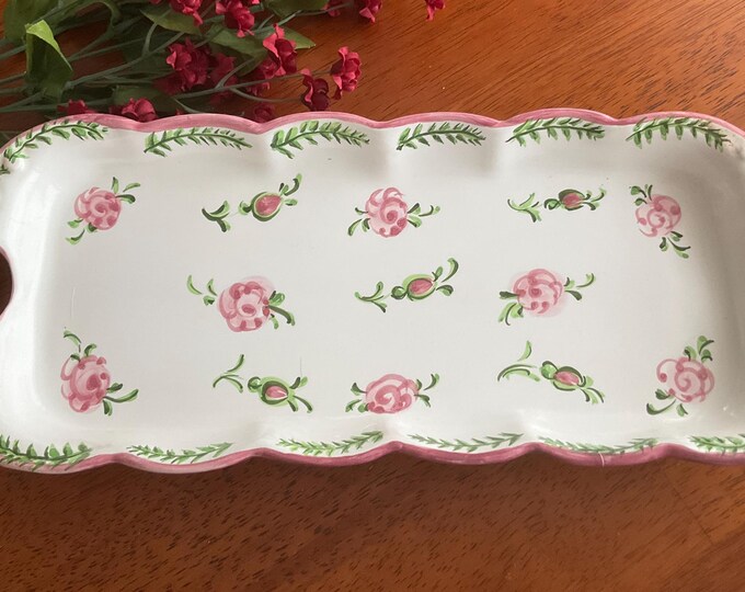 Pretty Rectangular Ceramic Vanity Tray Features Hand-painted Delicate ...
