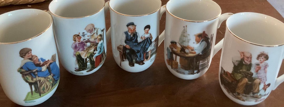 Norman Rockwell Story Cups: Set of 5 Museum Issued Vintage Coffee Cups ...