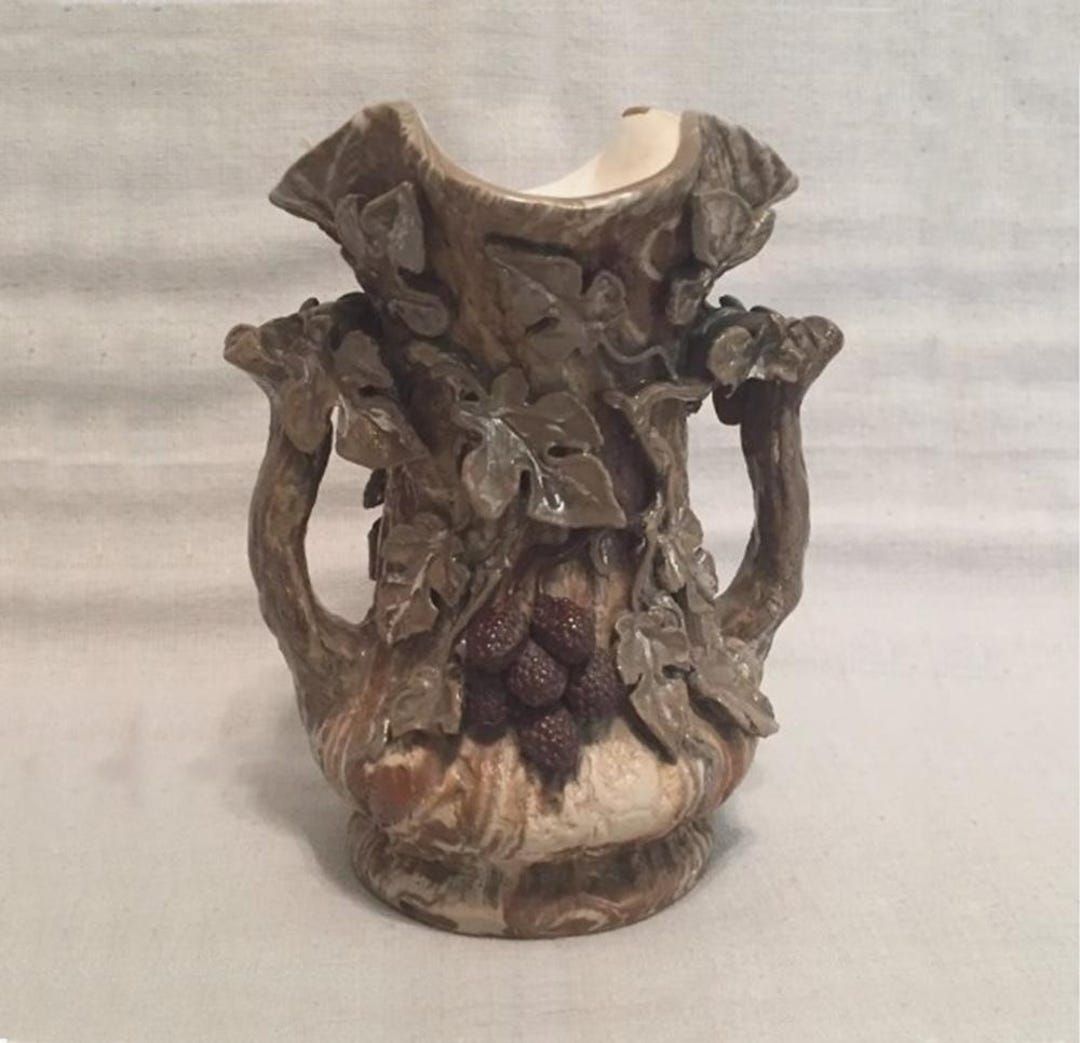 RARE Antique METTLACH Art Pottery VASE Villeroy and Boch 1800's Berries ...
