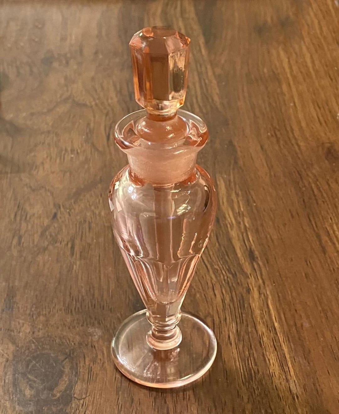 Vintage PINK Depression Glass Perfume Bottle Faceted Stopper & Dauber 6 ...
