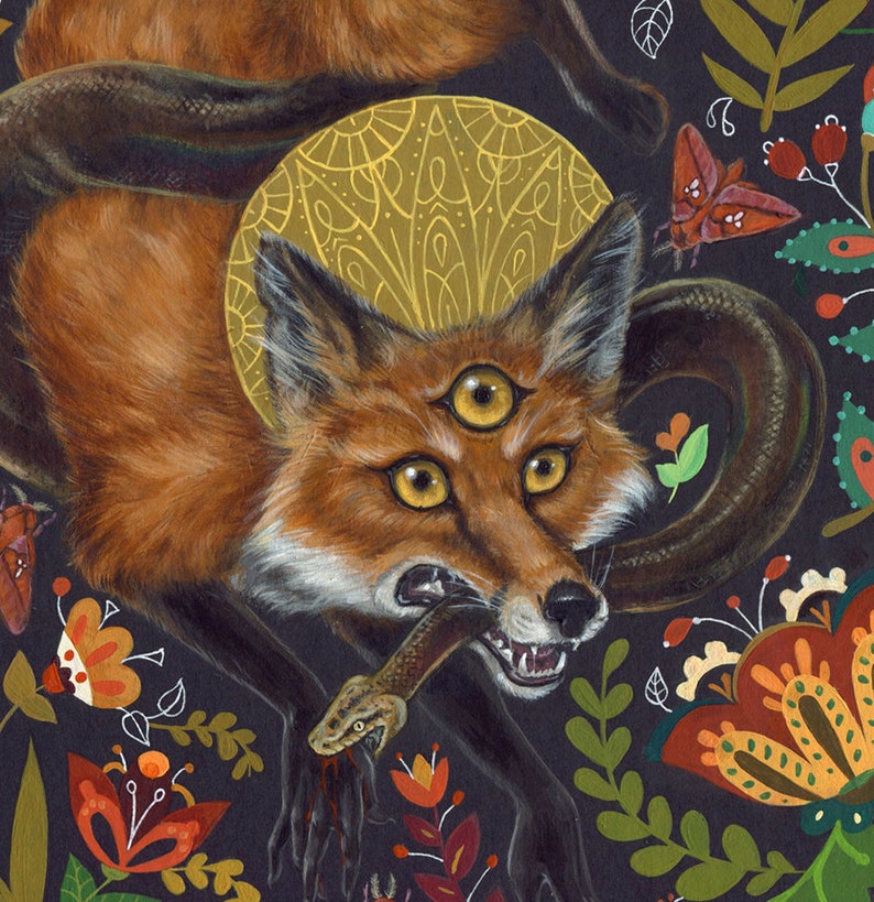 Red Fox Folk Art Design Wall Art Print Framed or Unframed - Etsy