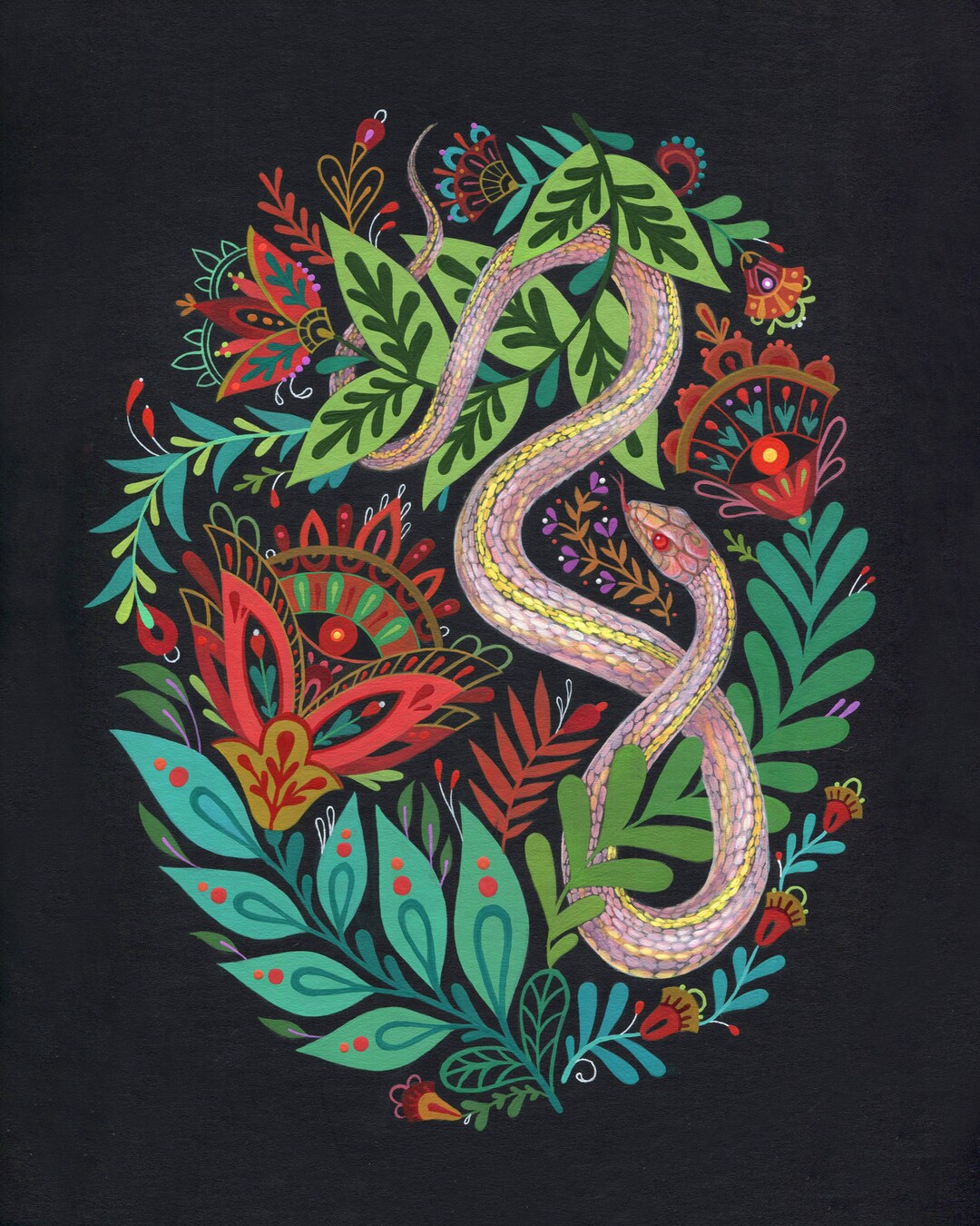 Albino Garter Snake With Flowers Wall Art Print Framed or Unframed - Etsy