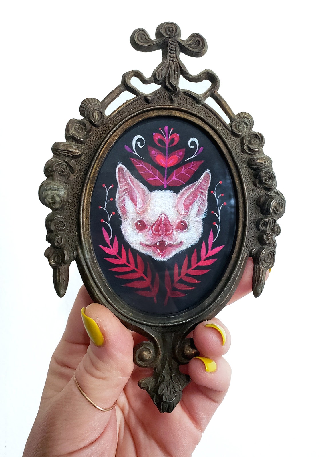 Pink Bat Wall Art in Vintage Metal Oval Frame Cute Gothic - Etsy