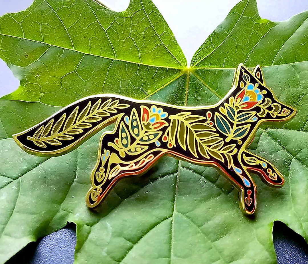 Folk Fox Hard Enamel Pin - Etsy