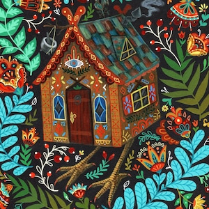 Baba Yaga House Folk Art Print Framed or Unframed Wall Decor - Etsy