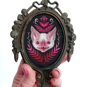 Pink Bat Wall Art in Vintage Metal Oval Frame Cute Gothic Decor - Etsy