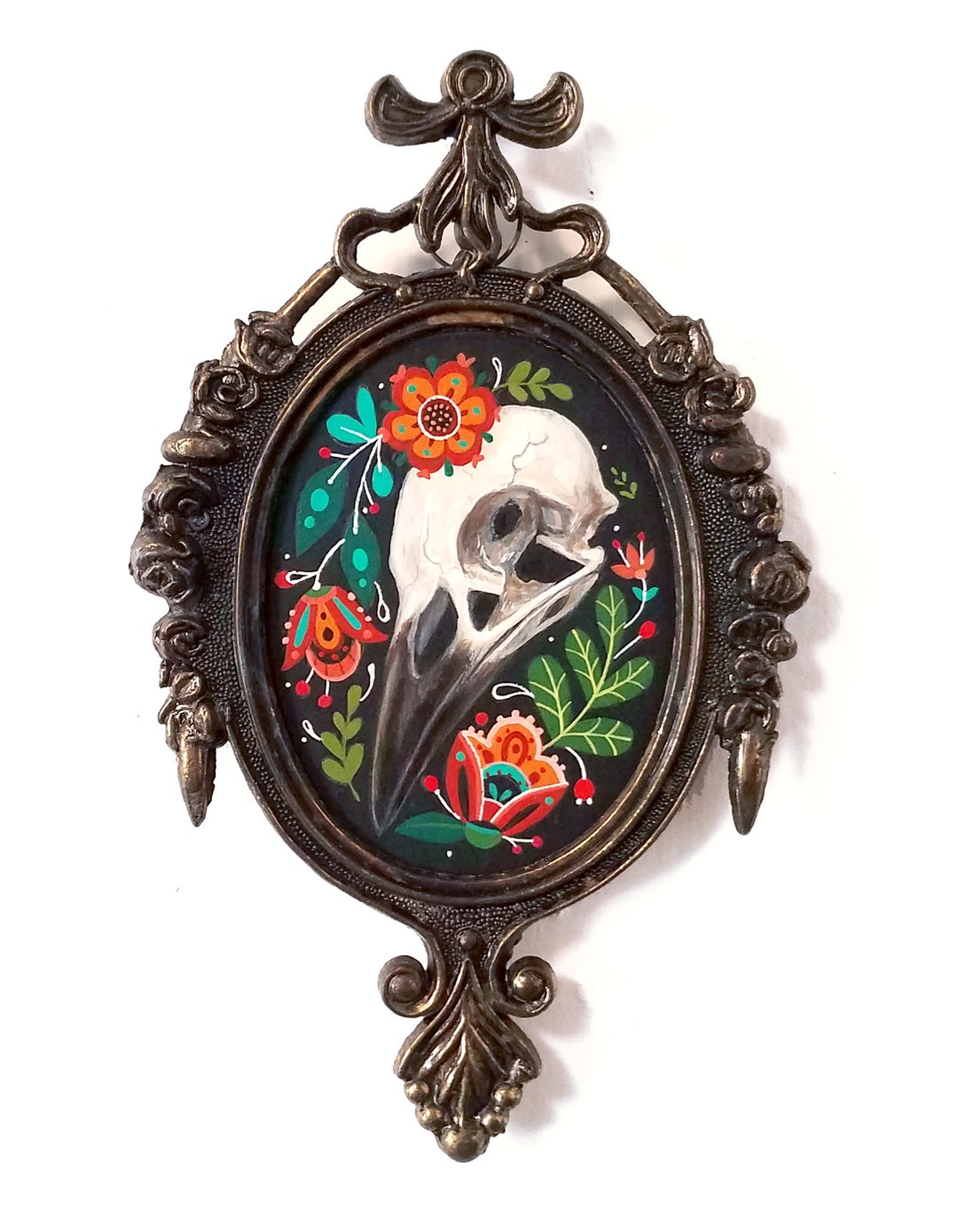 Crow Skull Wall Art in Vintage Metal Oval Frame - Etsy