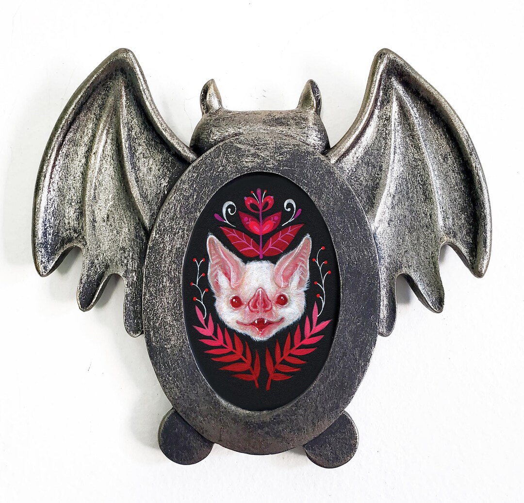 Bat Art: "pinky" Framed Gothic Decor Bat Shaped Frame - Etsy