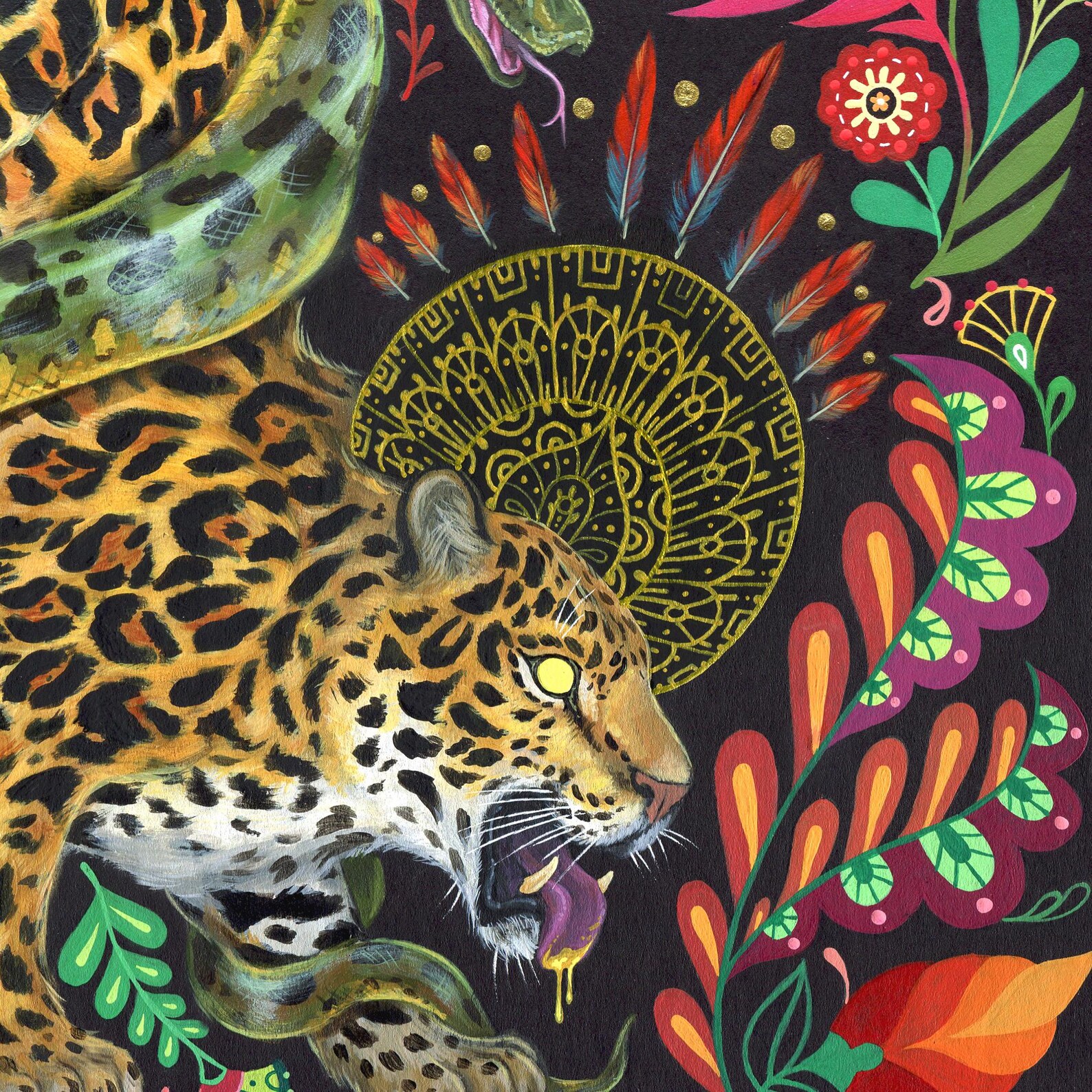 Jaguar Aztec Goddess Leopard Art Print Framed or Unframed Wall Art ...