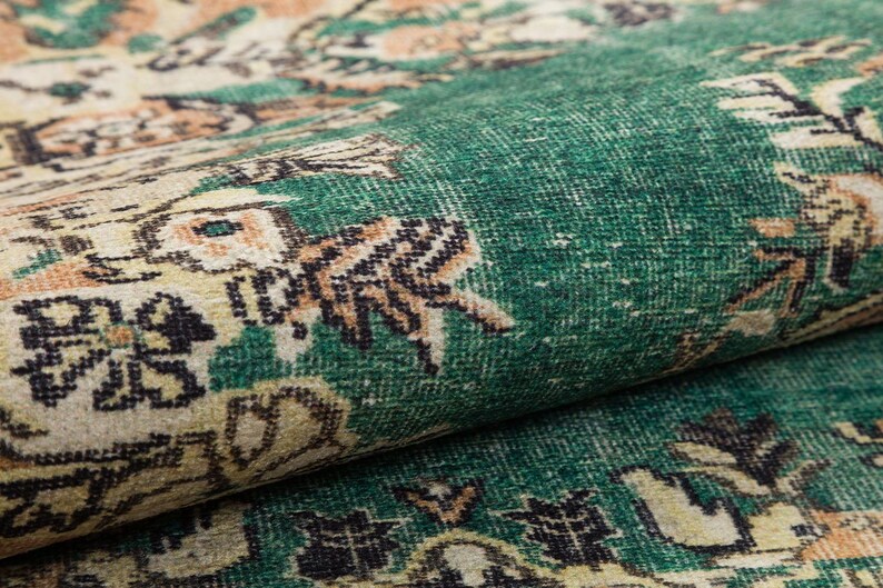 Rustic Worn Looking Kilim Green Carpet, Turkish Kilim Rug, Ethnic ...