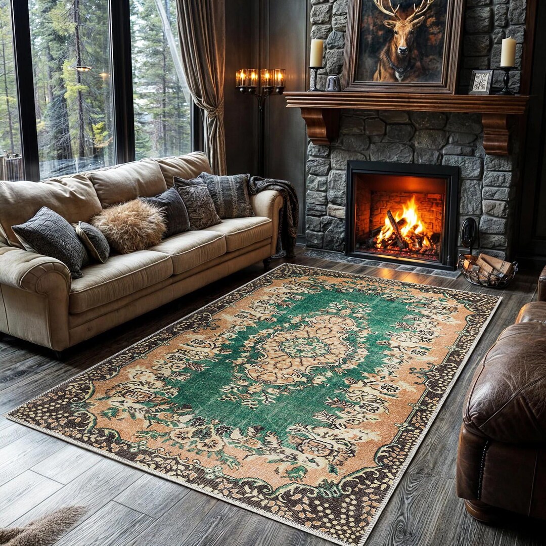 Rustic Worn Looking Kilim Green Carpet, Turkish Kilim Rug, Ethnic ...