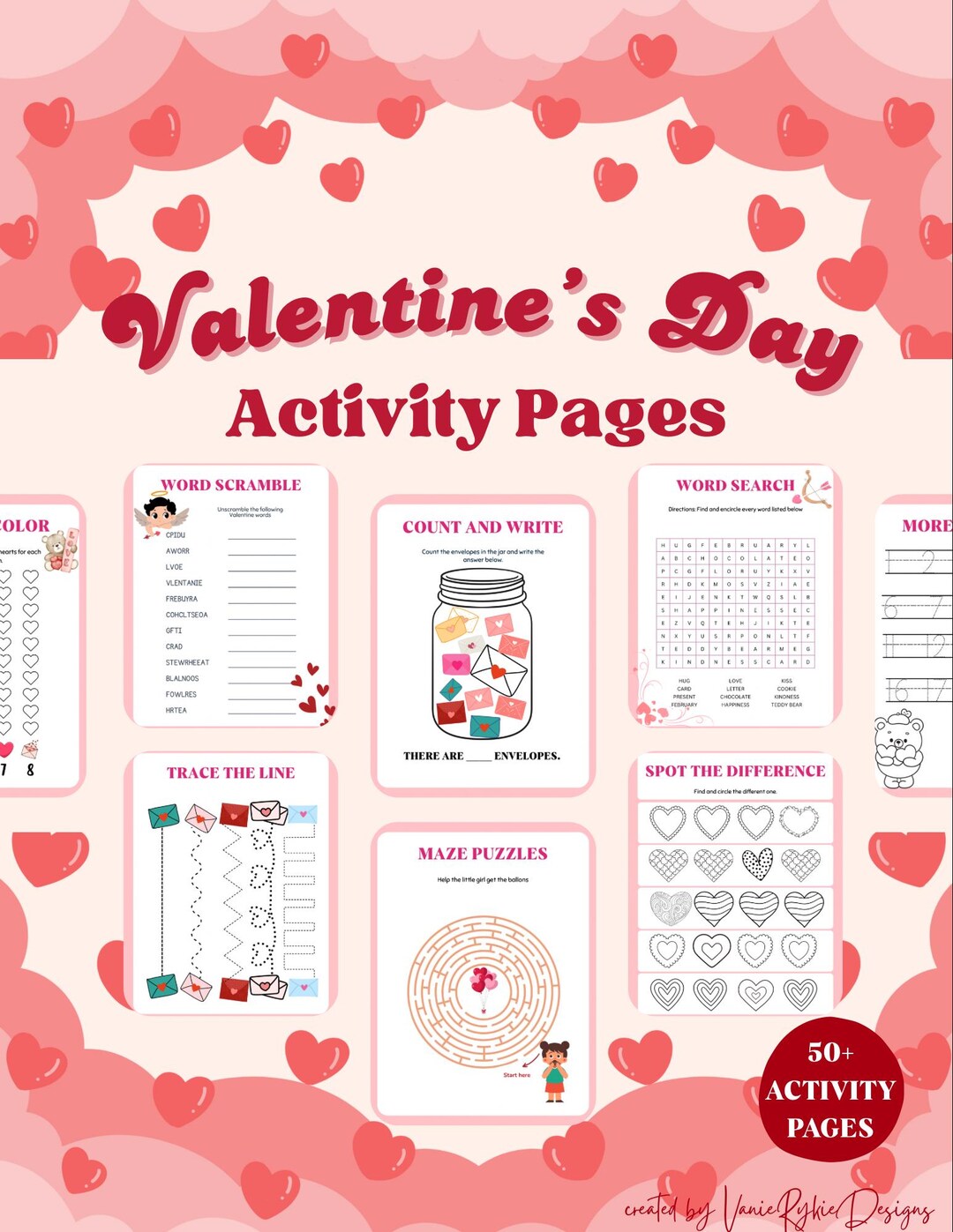 Valentine's Day Activity Pages for Kids, Printable Learning Workbook ...
