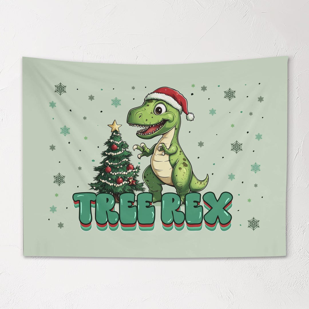 Christmas Banner, Tree Rex,kids Christmas Dinosaur Tapestry, Room Decor ...
