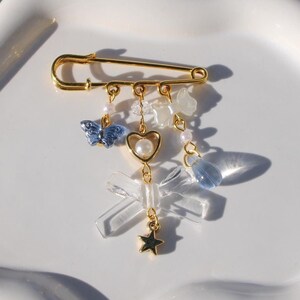 Blue and Gold Butterfly Star Safety Pin Keychain - Etsy