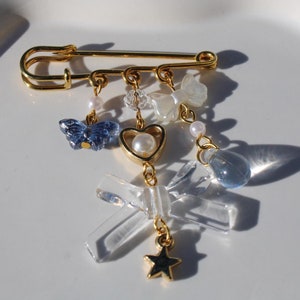 Blue and Gold Butterfly Star Safety Pin Keychain - Etsy
