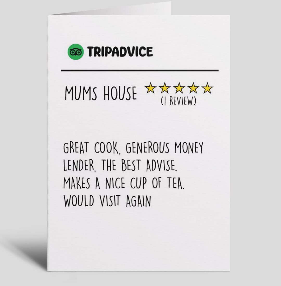 Funny Mother's Day Card Mums House Review Trip Advice Joke for Mum ...