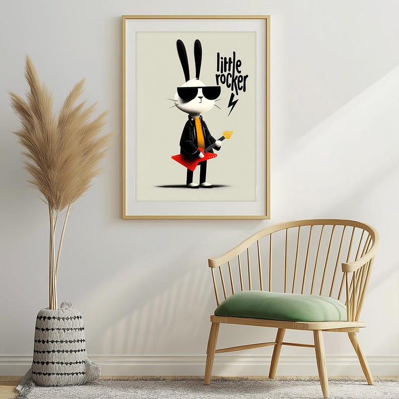 Little Rocker Bunny Wall Art, Printable Rock Music Poster for Kids ...