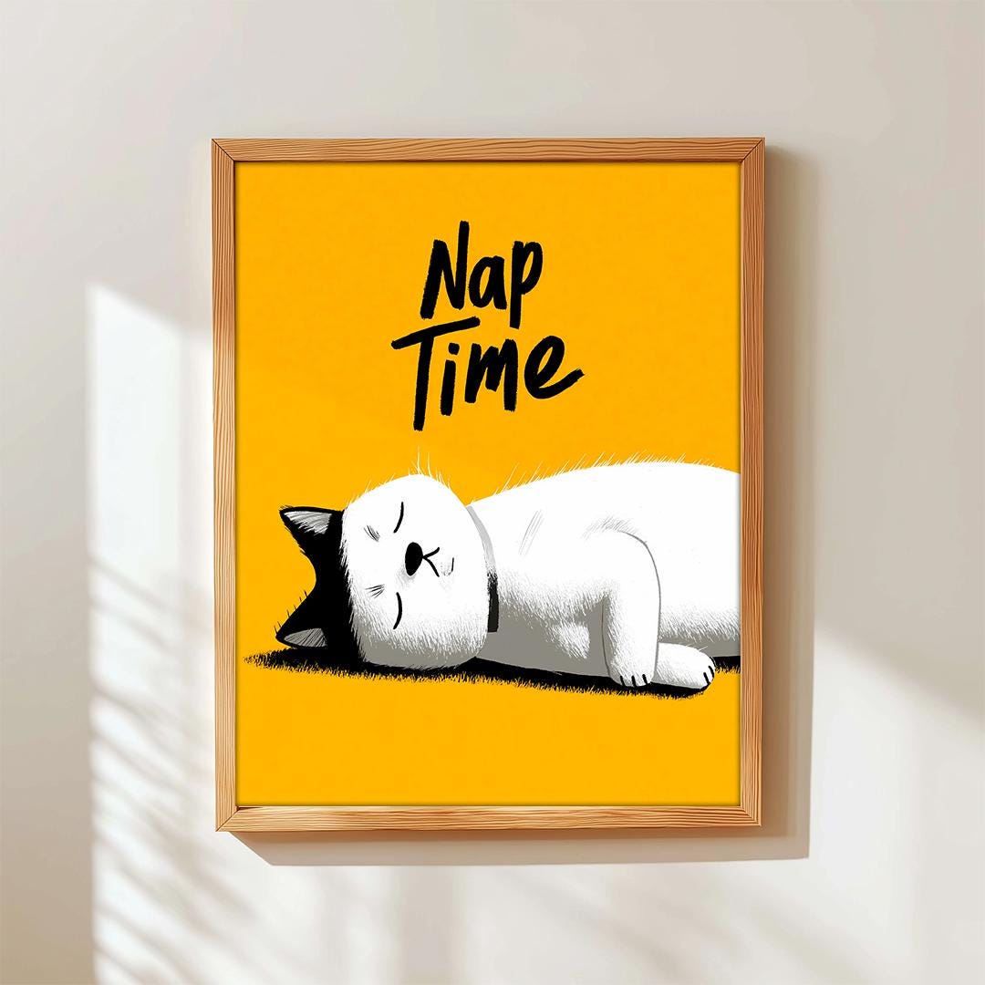 Nap Time Cat Printable | Minimalist Cat Wall Art | Cute Cat Poster ...