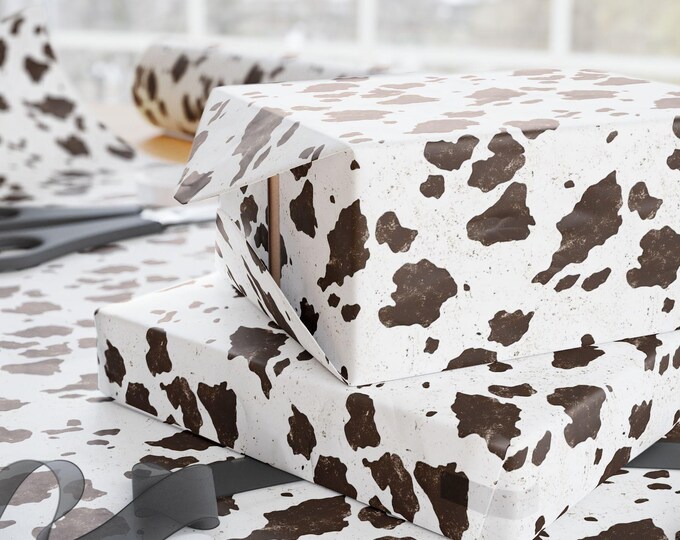 Cowhide Western Wrapping Paper Roll, Black Brown & White Cowhide ...