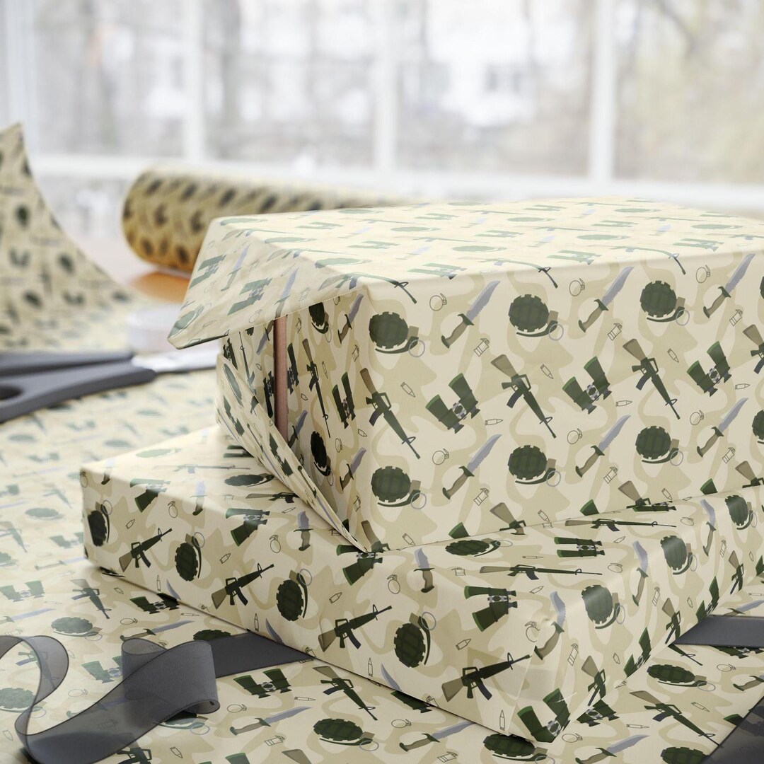 Army Gift Wrap, Military Themed Wrapping Paper, Camo Print, Tactical ...