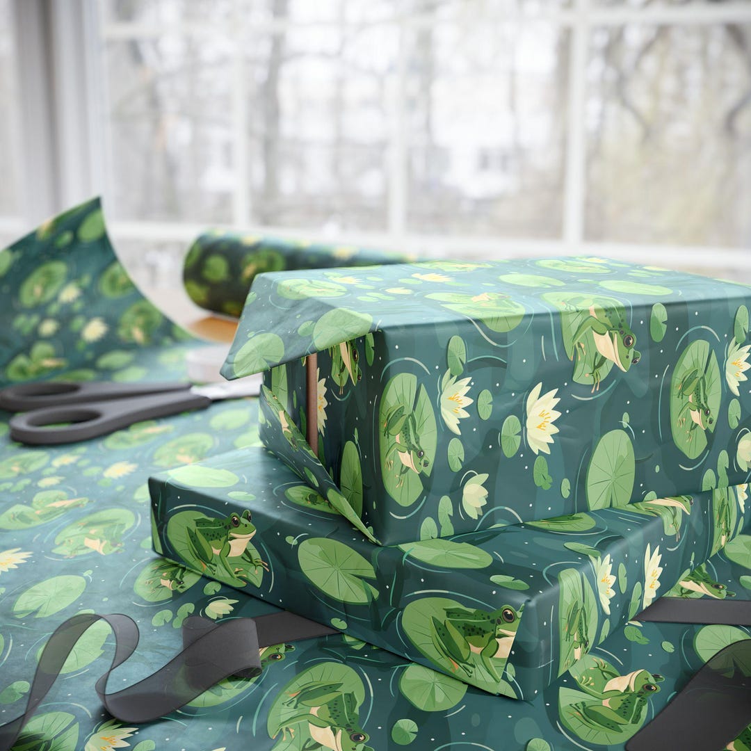 Frog and Lily Pad Wrapping Paper: Pond Nature Gift Wrap - Etsy