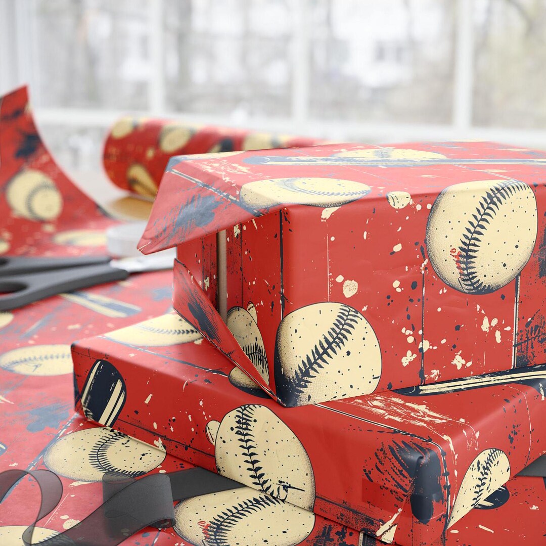 Baseball Fans - Vintage Baseball Wrapping Paper, Rustic Retro Baseball ...