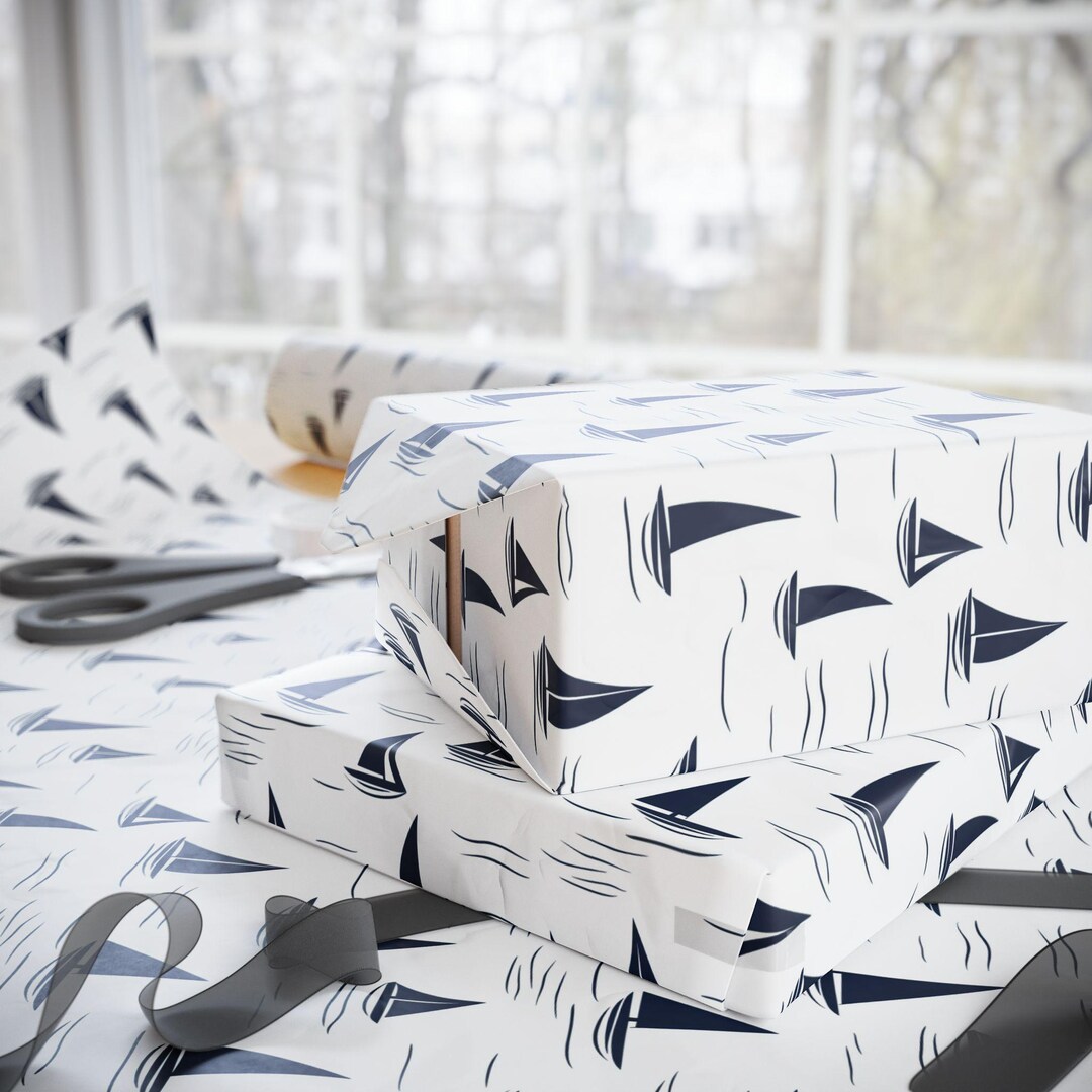 Sailboat Wrapping Paper Roll: Minimalist Nautical Gift Wrap, Coastal ...