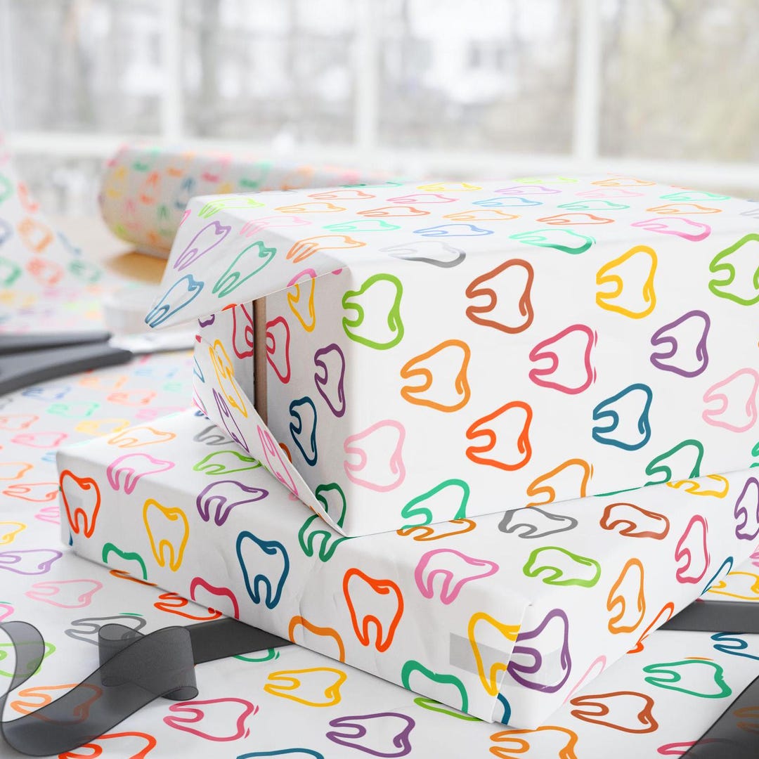 Tooth Fairy Wrapping Paper, Dentist Gift Idea | Fun Dental Themed Gift ...