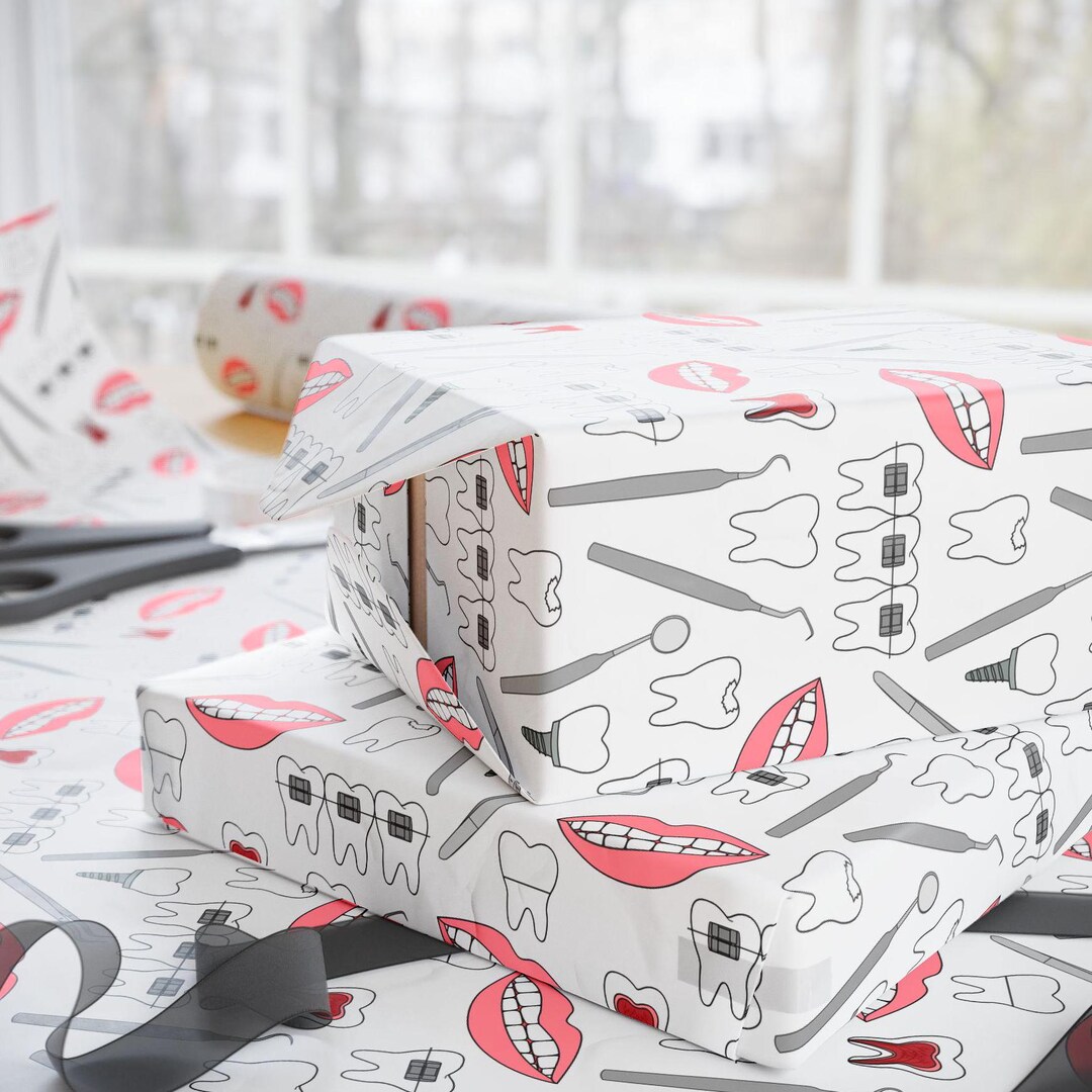 Gift for Dentist, Funny Dental Wrapping Paper, Tooth Themed Gift Wrap ...