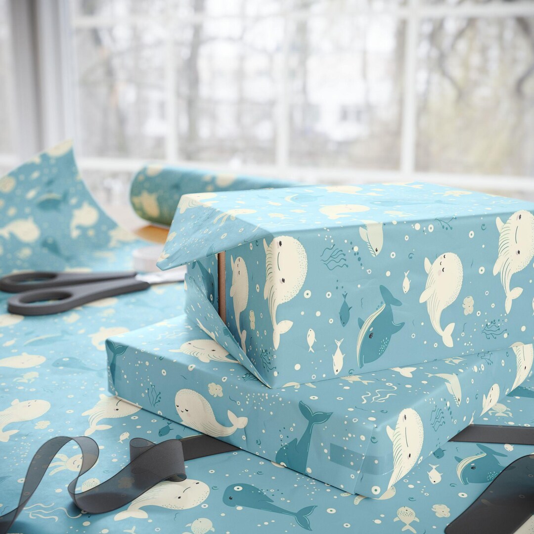 Gift for Kids - Cute Ocean Animal Wrapping Paper, Adorable Marine Life ...