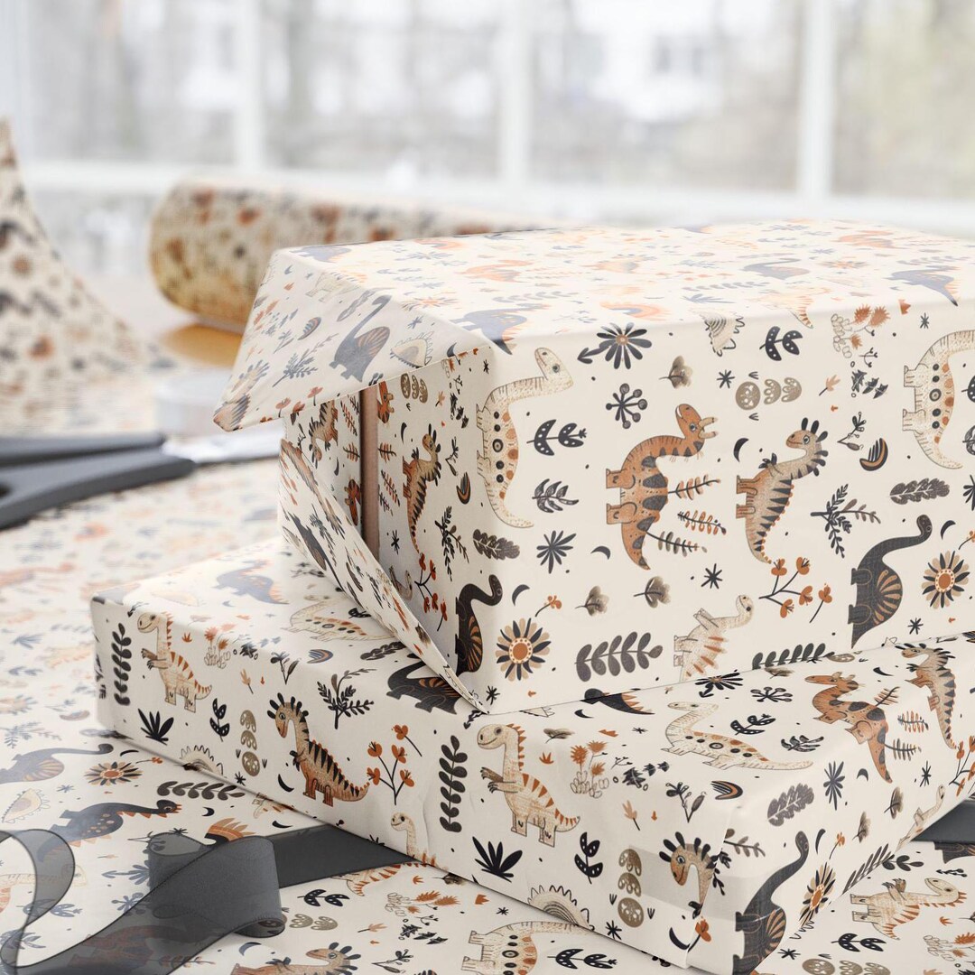 Dinosaur Gift Wrap, Kids Birthday Wrapping Paper, Prehistoric Dino ...