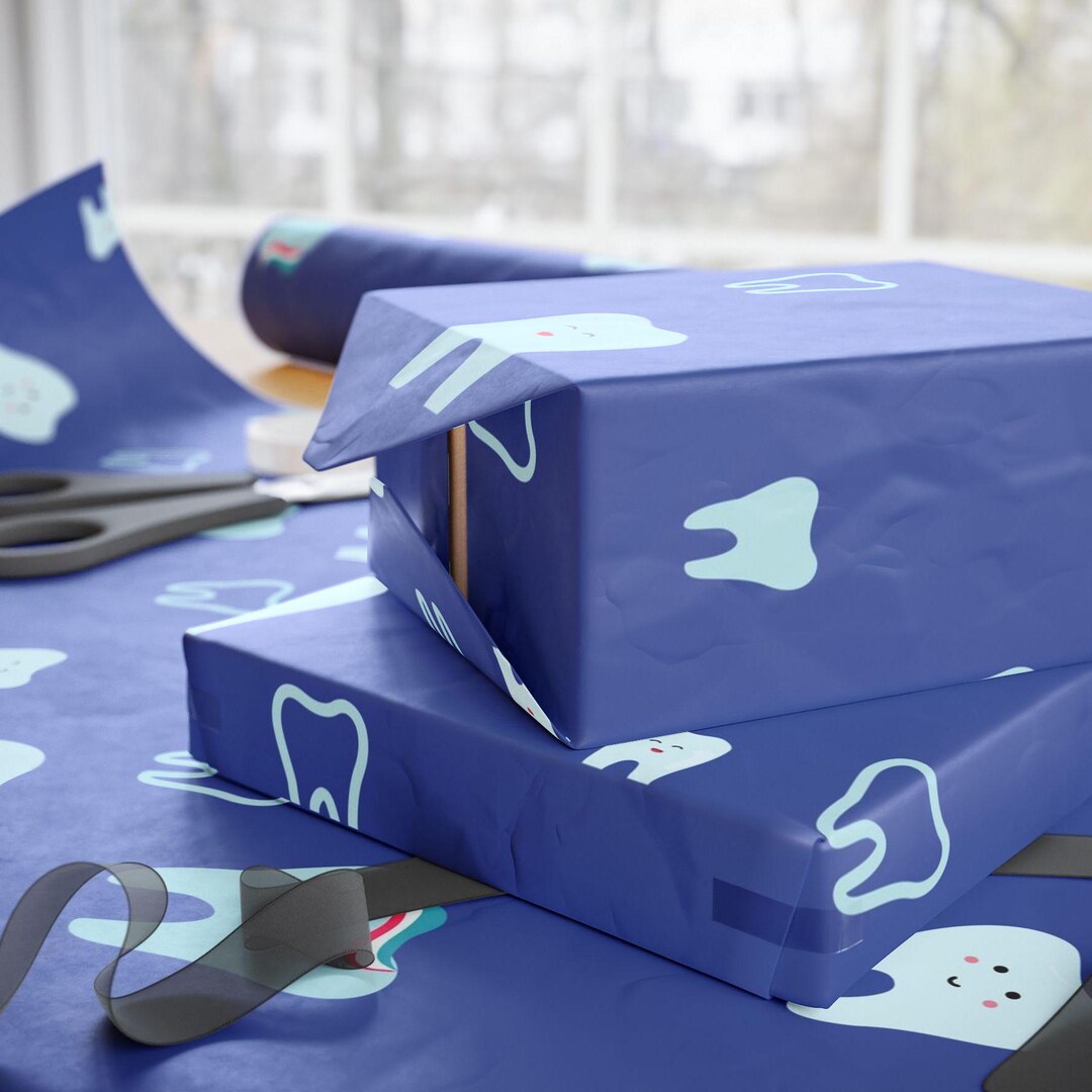 Dentist Gift Wrap | Tooth Wrapping Paper | Dental-themed Gift Wrap ...