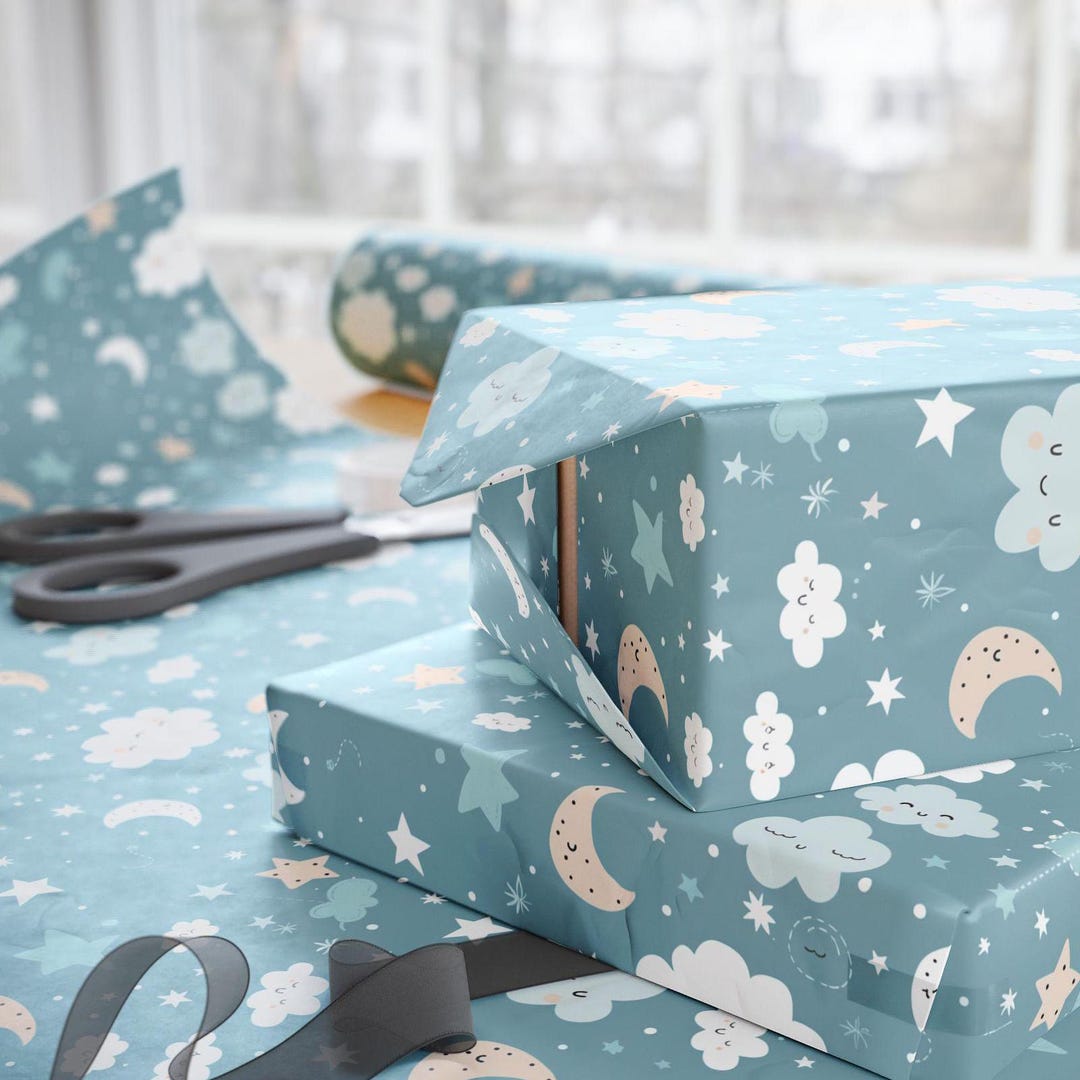 Baby Shower Gift Wrap - Adorable Moon & Stars Wrapping Paper, Cute ...