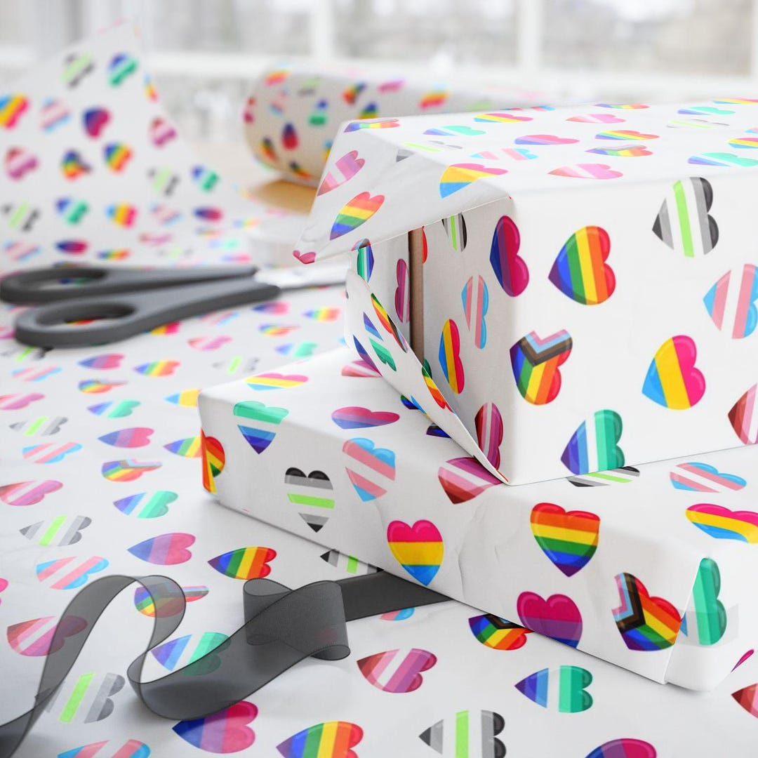 LGBTQ Pride Gift Wrap | Rainbow Heart Wrapping Paper | Inclusive Gift ...