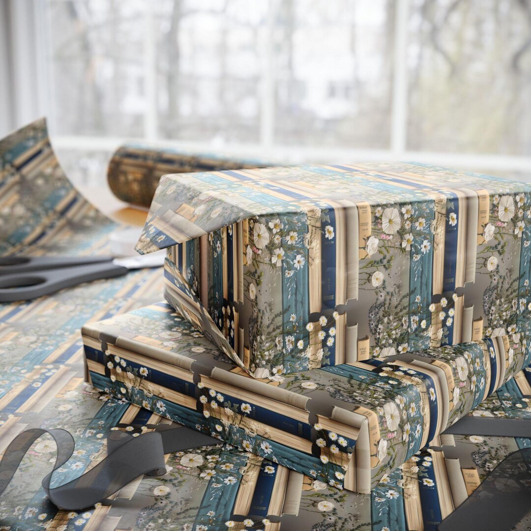 Cottagecore Book Lover Gift Wrap With Wildflowers and Vintage Stack ...