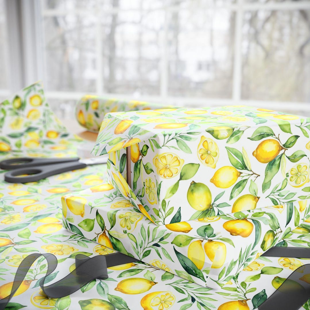 Watercolor Lemon Gift Wrap: Eco-friendly Citrus Packaging - Etsy