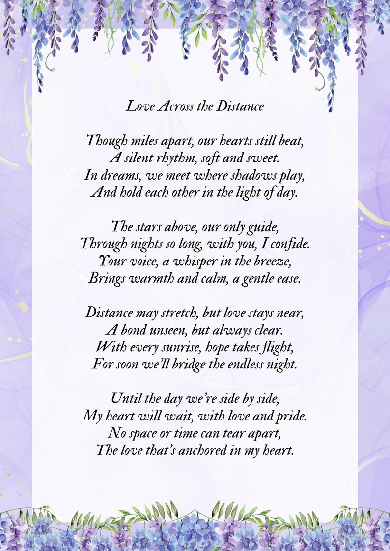 Distance Love Poem for Her/him - Etsy Canada