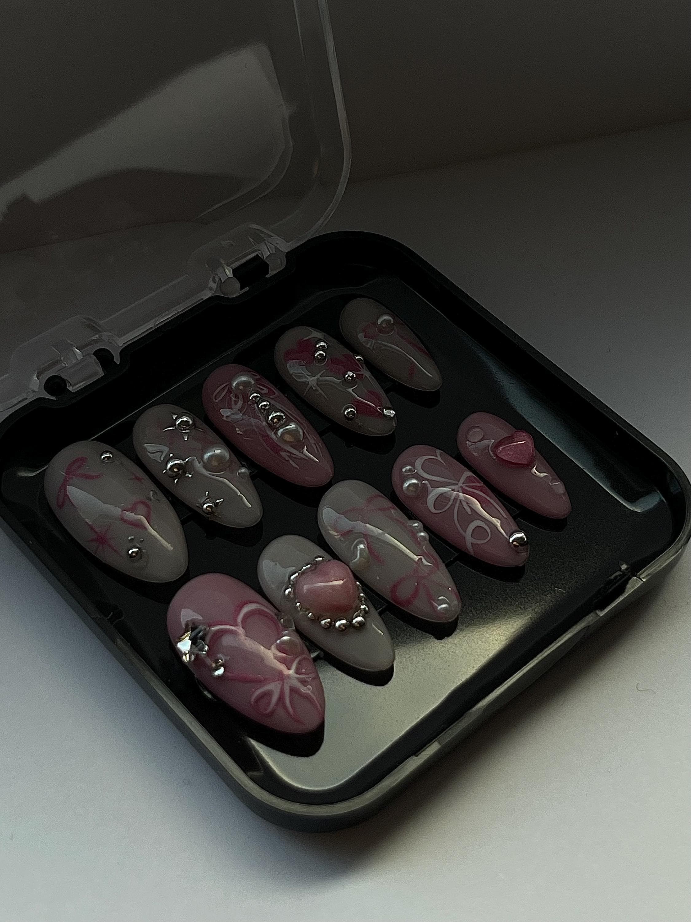 Pink Heart Press on Nails - Etsy