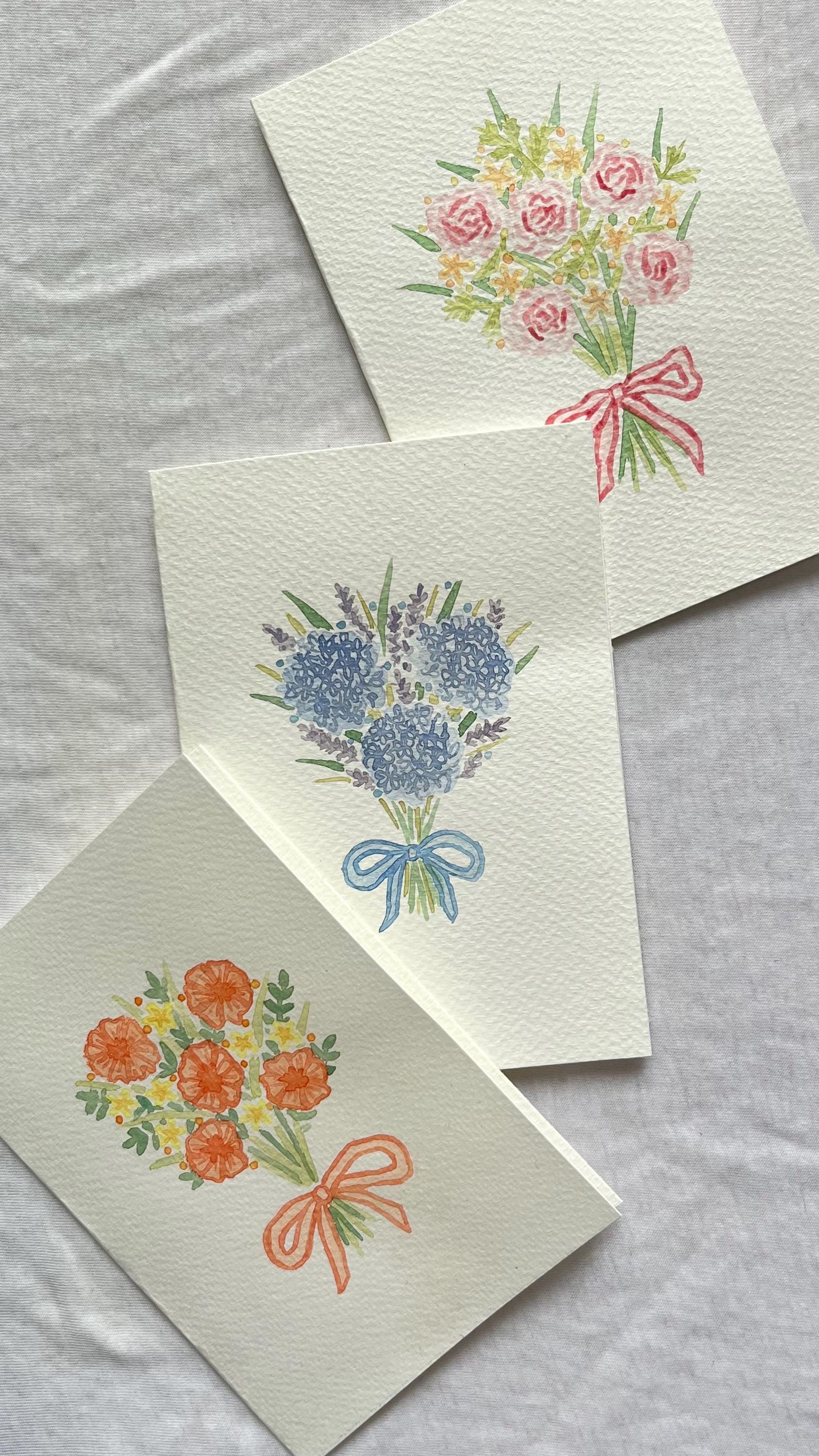 Hand Painted Watercolor Flower Cards, Greetings Cards, Greetings ...