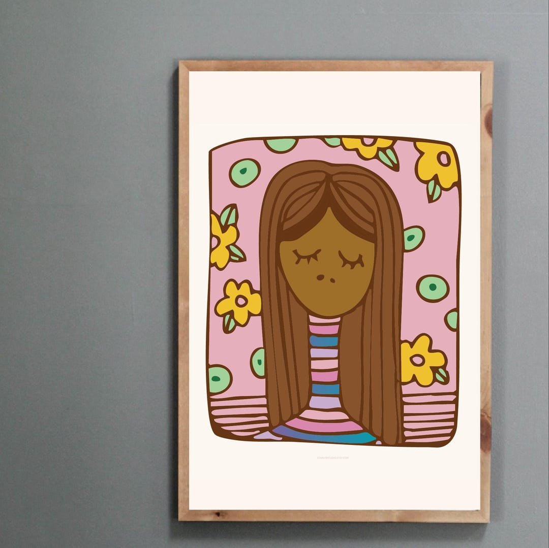 Cartoon Style Wall Art, Cartoon Drawing Portrait of Girl - Etsy